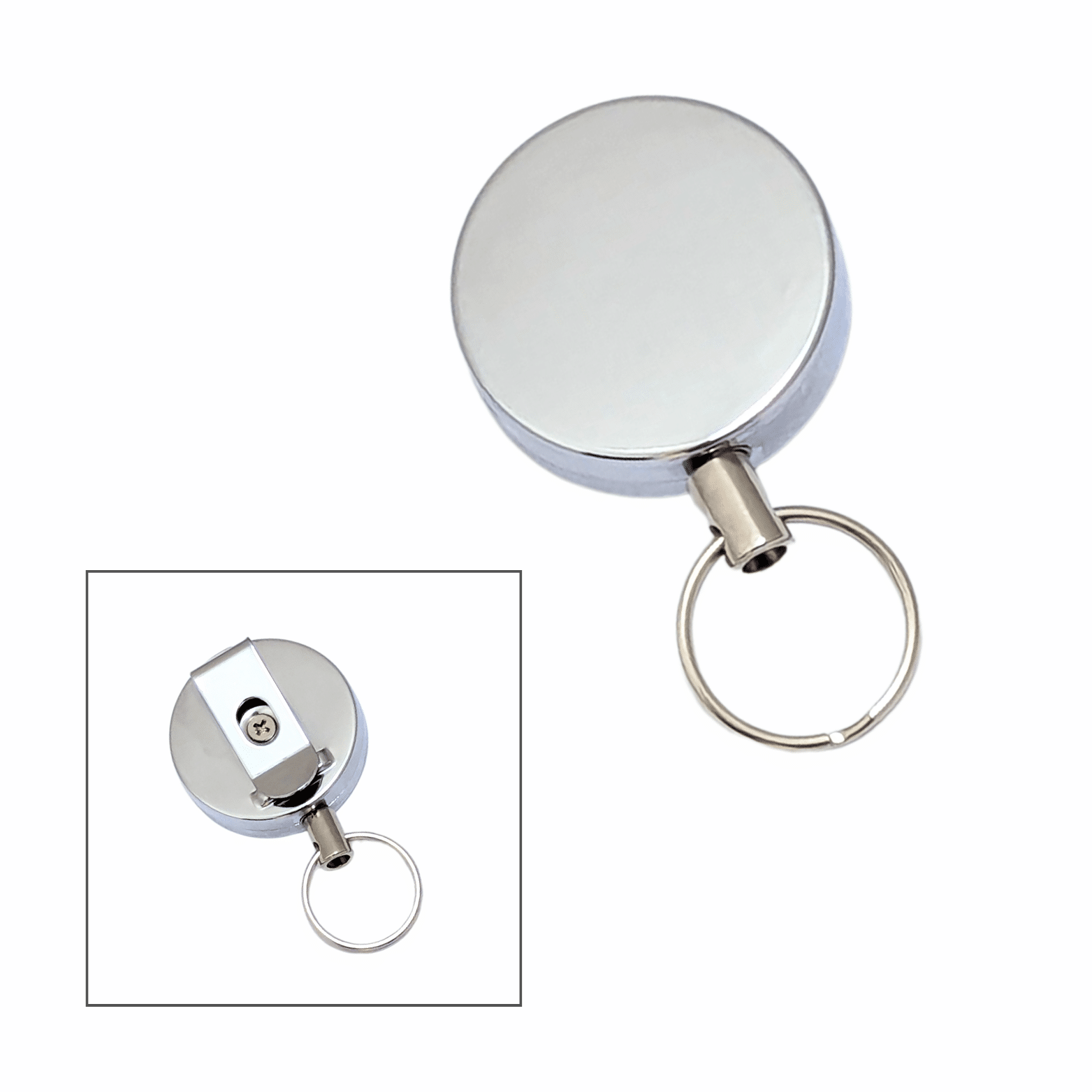 Heavy Duty Steel Wire Compact Chrome Retractable Key Chain - Red ...
